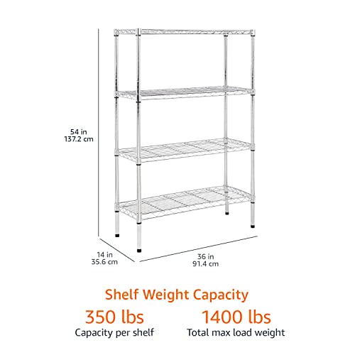 Amazon Basics 4-Shelf Adjustable, Heavy Duty Wide Storage Shelving Unit (350 lbs loading capacity per shelf), Steel Organizer Wire Rack, 36" L x 14" W x 54" H, Chrome Silver