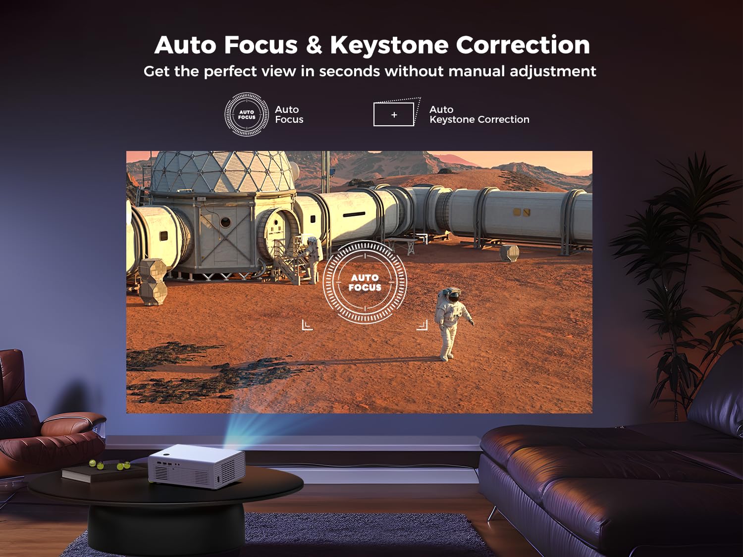 Auto Focus & Auto Keystone with WiFi 6 and Bluetooth 5.2, Agreago Native 1080P 4K Supported Outdoor Projector with Screen, Home Projector Compatible with iOS/Android/HDMI/USB/TV Stick