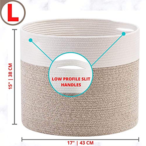MINTWOOD Design Large 17 x 15 Inches Decorative Cotton Rope Basket, Blanket Basket Living Room, Laundry Basket, Woven Basket, Toy Storage Baskets Bin, Round Large Basket for Pillows, Throws, Towels