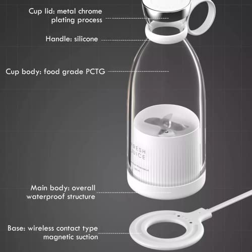 Portable Mini Blender with Wireless Charging for Home, Office & Outdoor 350ml, Spillproof, Travel Bottle for Juice, shakes and smoothies (PINK)