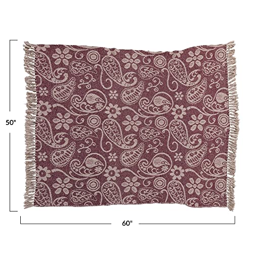 Bloomingville Recycled Cotton Paisley Pattern and Tassels, Multicolor Blanket Throw, Purple