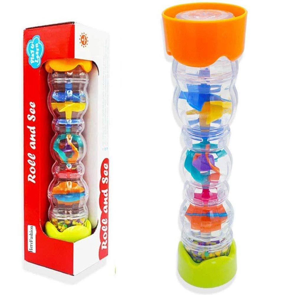 Here Fashion 11.8'' Baby Rainmaker Mini Shaker Toy, Rain Stick Musical Instrument Sensory Toys for Kids Toddlers, Colorful Beads