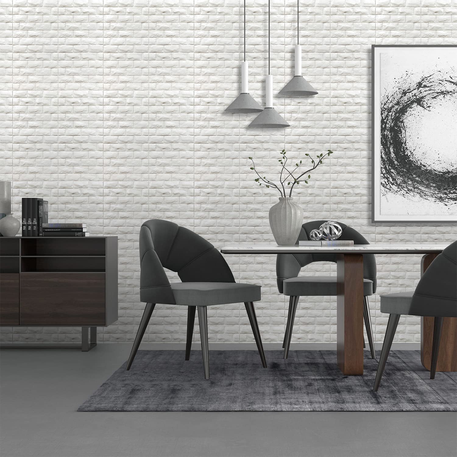 YU LI 3DH 3D Wall Panels Peel and Stick 11PCS White Foam Brick Wallpaper for Bedroom Faux Stone Wall Panel Self-Adhesive Wallpaper (11PCS-10.65 Sq Ft, White)