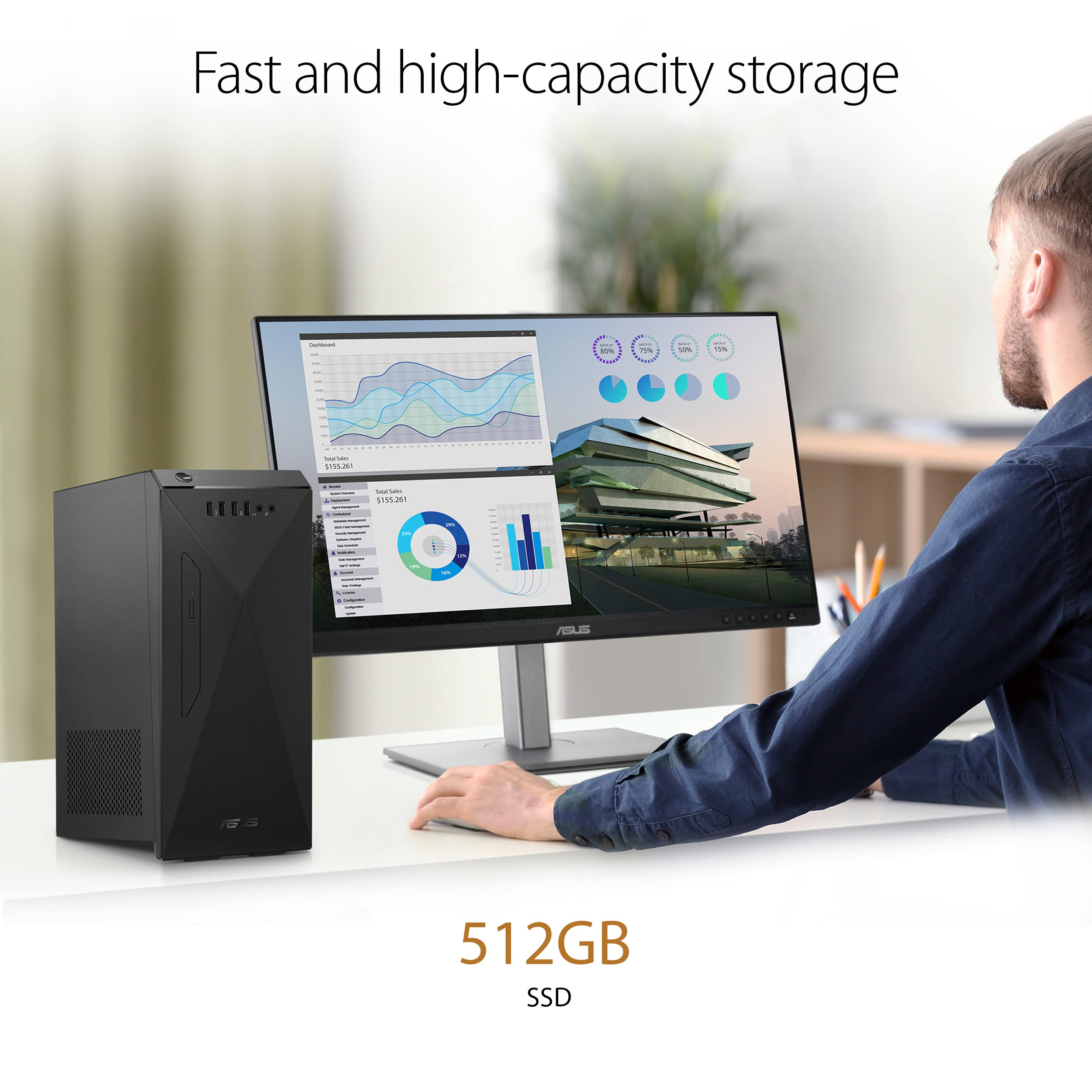 ASUS S501MD Desktop PC, Intel Core i5-12400, 16GB DDR4 RAM, 512GB PCIe SSD, Wi-Fi 6, Windows 11 Home, Black, S501MD-DB504