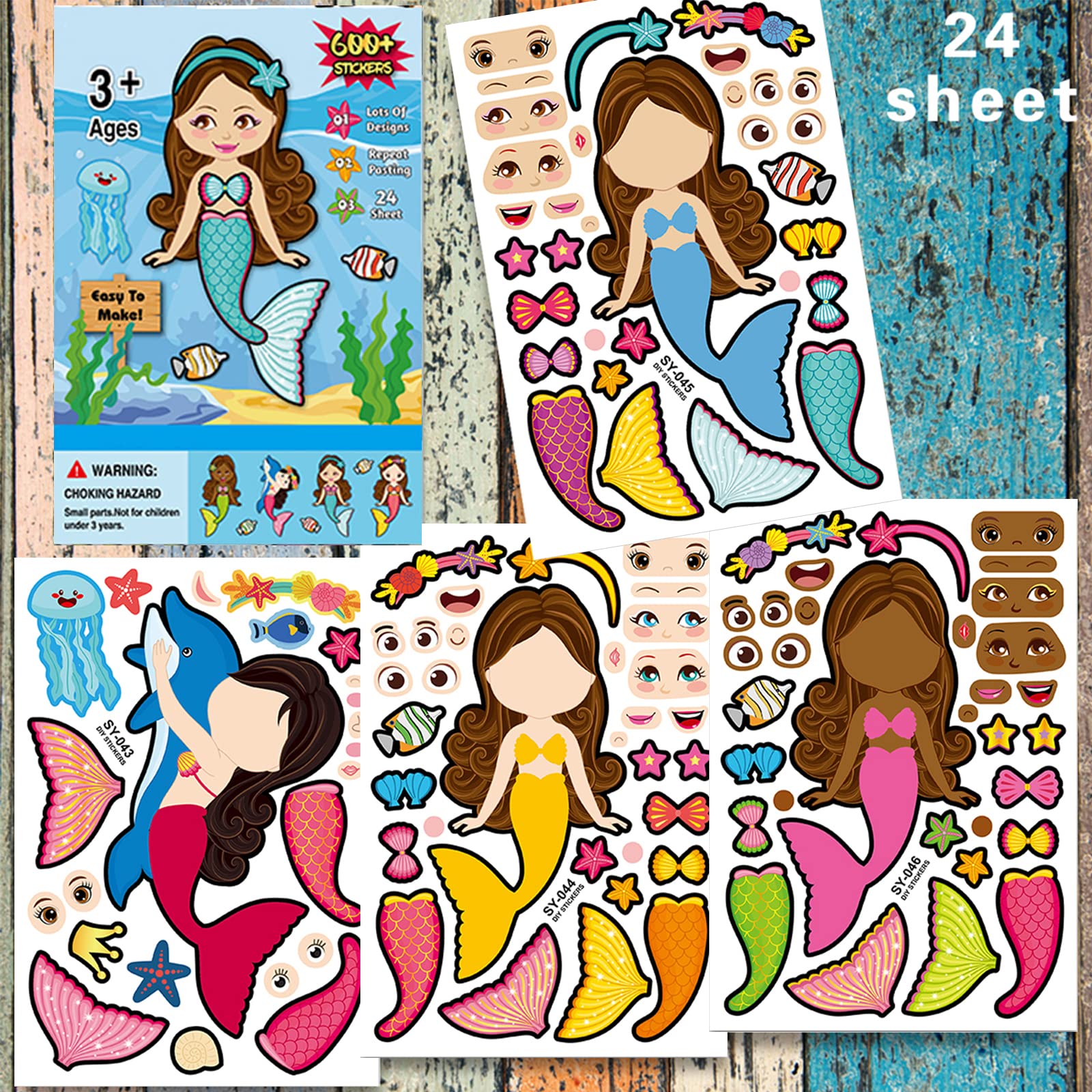 Mermaid Stickers,Make Your Own Mermaid Stickers,Make A Mermaid Stickers DIY Stickers Perfect For Mermaid Party Supplies & Favors for Kids Goodie Bag Filler Rewards (24 Sheets) (Make-A-Mermaid Stickers)
