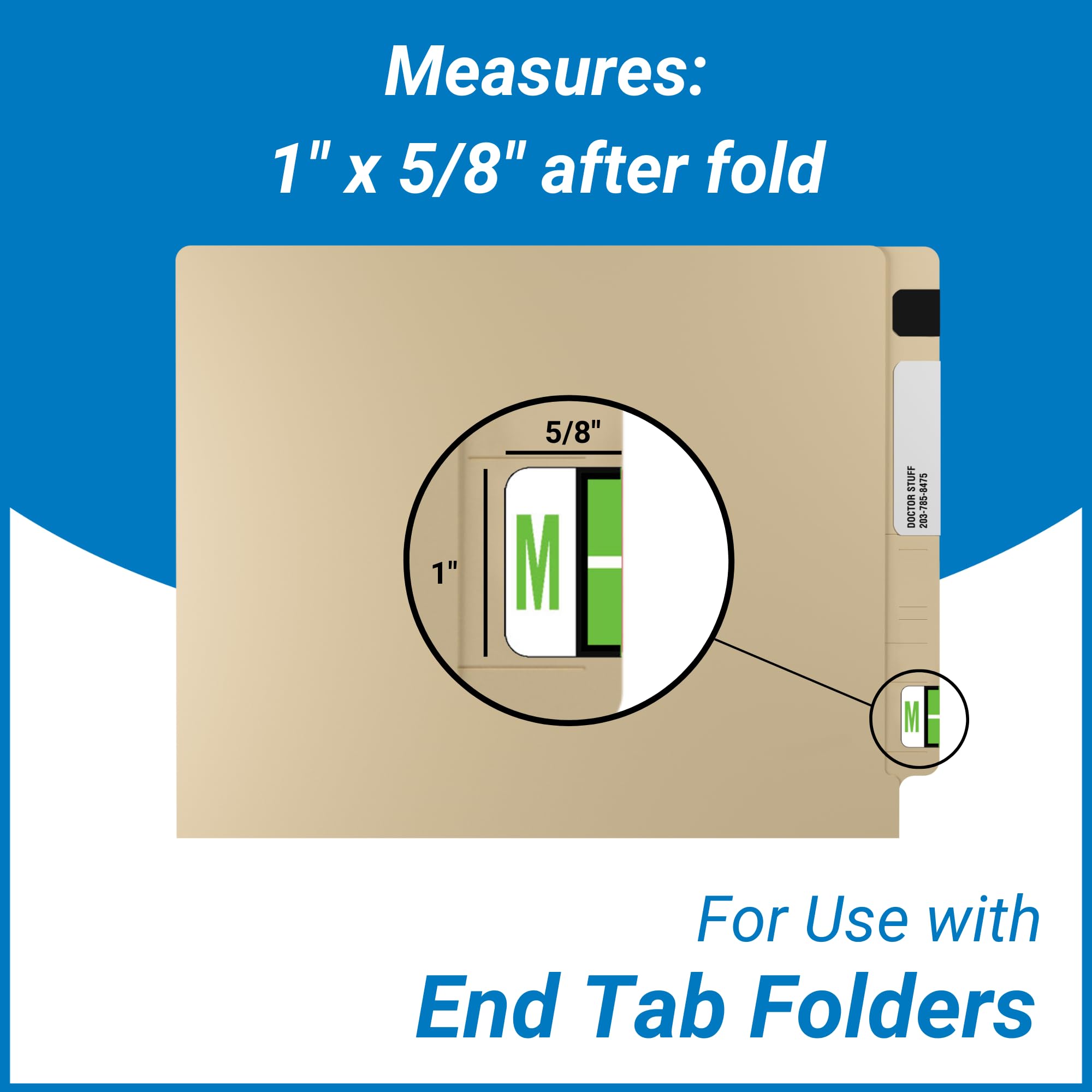 Doctor Stuff - File Folder Labels, Alphabet Letter M, TAB Products - TPAV Series Compatible Alpha Stickers, Fluorescent Green, 1" x 1-1/4", 500/Roll