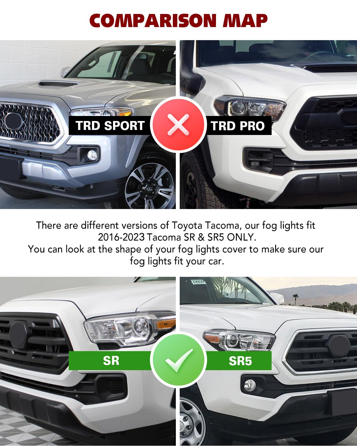 AUTOWIKI Fog Light Assembly For Toyota Tacoma 2016-2023 (Fits SR, SR5 Model Only) OEM Replacement Fog Lamps With Clear Lens 2pcs
