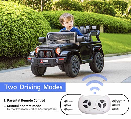 Kids 12V Ride On Truck, Battery Powered Electric Ride On Car with Parent Remote Control,3 Speeds, LED Lights, MP3 Player (Black)
