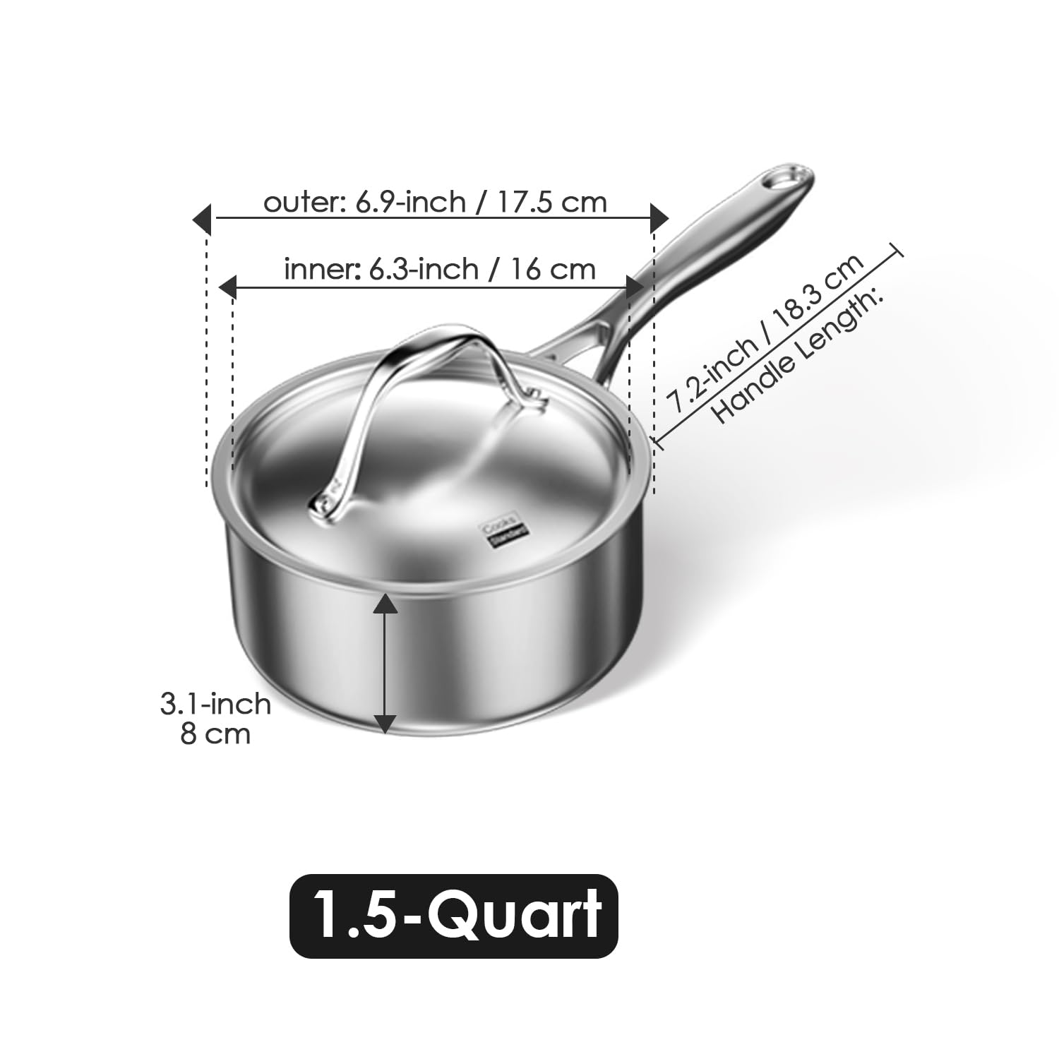 Cooks Standard Multi-Ply Clad Saucepan, 1.5 Quarts, Silver