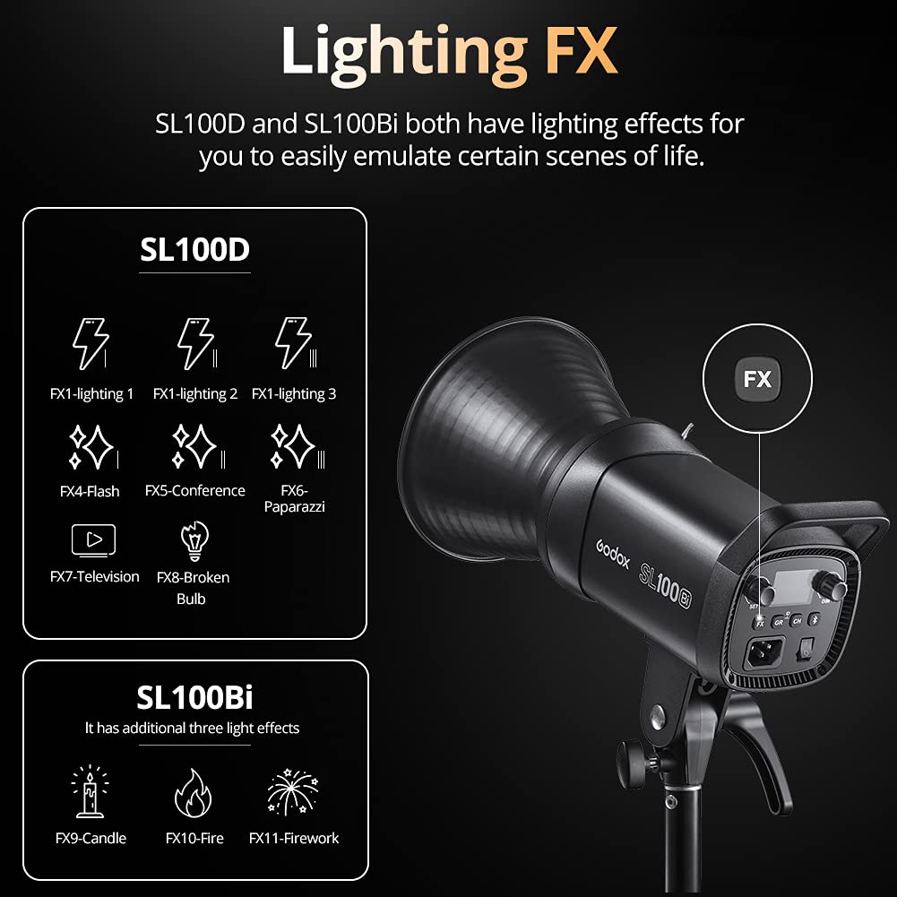 Godox SL100Bi 100W 2800-6500K White Yellow Version LCD Panel LED Video Light Continuous Output Bowens Mount Studio Light (SL100BI)