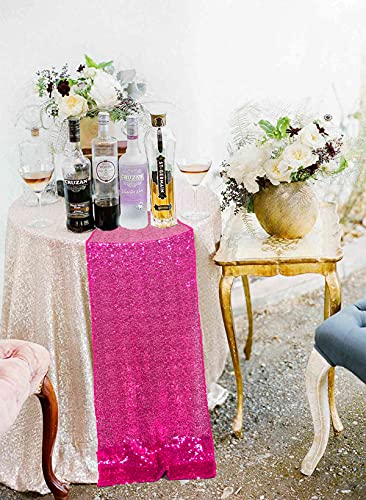 Hot Pink Table Runners Pack of 2 Home Decor Sequin Table Runner Fuchsia 12 by 108 in Wedding Graduation Party Supplies -0214S
