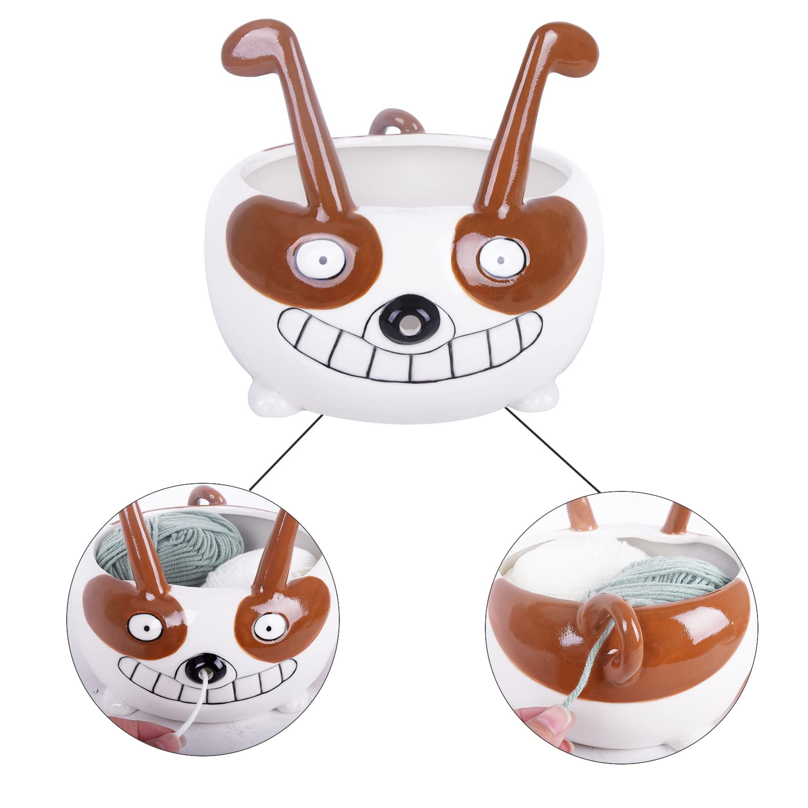 Vencer Ceramic Yarn Bowl Knitting Bowl,Craft Knitting Bowl,Handmade Ceramic Yarn Holder for Crochet and Knitting Accessories,Yarn Storage,Cat,VAY-002