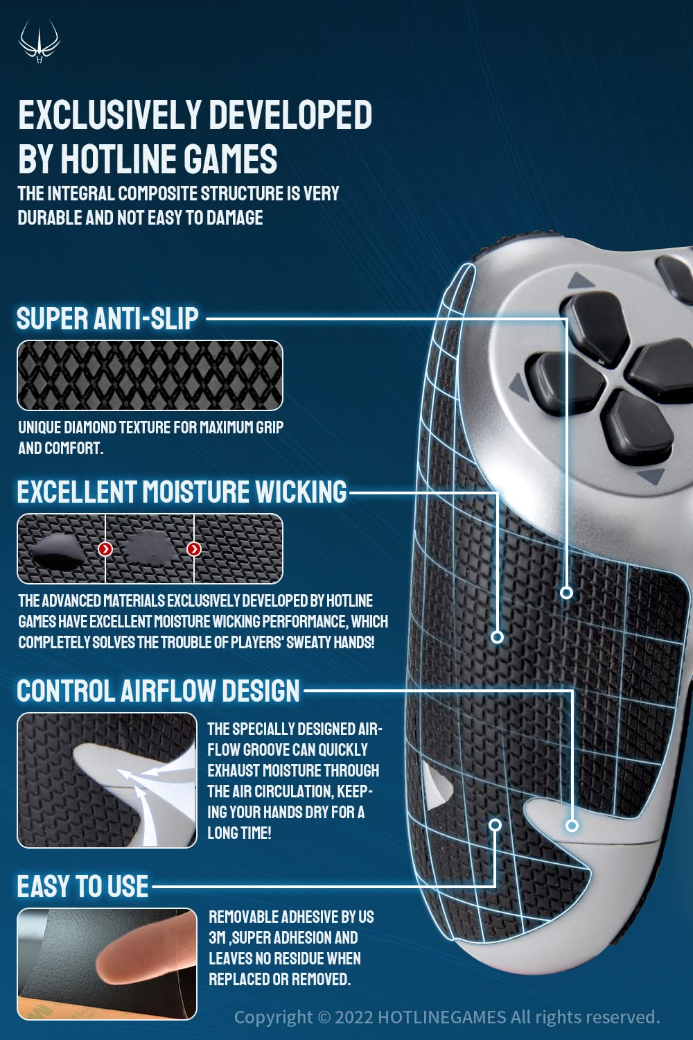 HOTLINEGAMES 2.0 Plus Controller Grip Compatible with PS4 DualShock 4 Controllers Grips Tape, Textured Soft Skin Kit, Pre-Cut, Easy to Apply, Sweat-Absorbent (for Handle Grips+Buttons+Triggers)