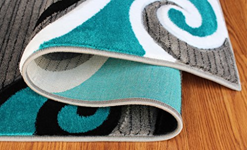 Masada Rugs, Sophia Collection Hand Carved Area Rug Modern Contemporary Turquoise White Grey Black (2 Feet X 7 Feet 3 Inch) Runner