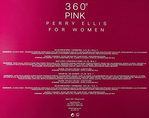 Perry Ellis 360 Pink for Women Gift Set (Eau de Parfum Spray 3.4 Ounce, Lotion, Shower Gel, Eau de Parfum Spray 0.25 Ounce)
