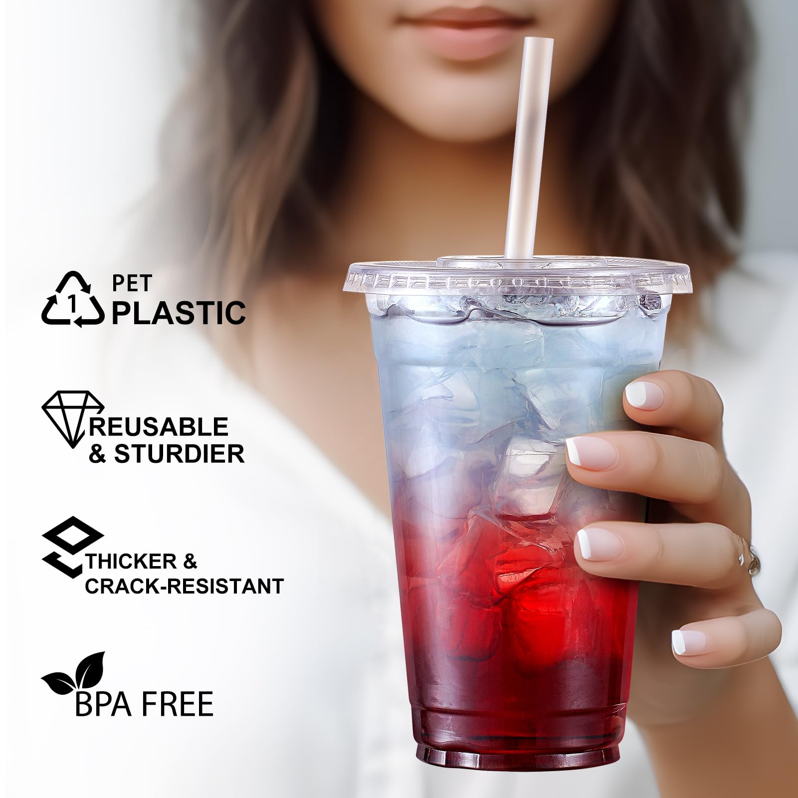 AOZITA [100 Sets] 10 oz Clear Plastic Cups With Lids and Straws, Disposable Cups With Lids for Iced Coffee, Smoothie, Milkshake and Cold Drinks