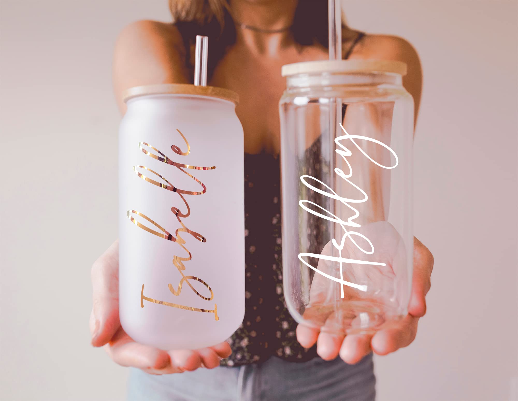 Personalized Tumbler Personalized Glass Tumbler with Birth Flower, Custom Glass Cup with Lids and Straws, Personalized Coffee Tumbler, Personalized Gift (Name Glass Tumbler)