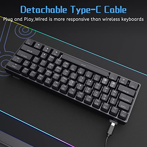 DIERYA 60% Mechanical Keyboard, DK61se Wired Gaming Keyboard with Red Switches,LED Backlit Ultra-Compact 61 Keys Mini Office Keyboard for Windows Laptop PC Gamer Typist(Black)