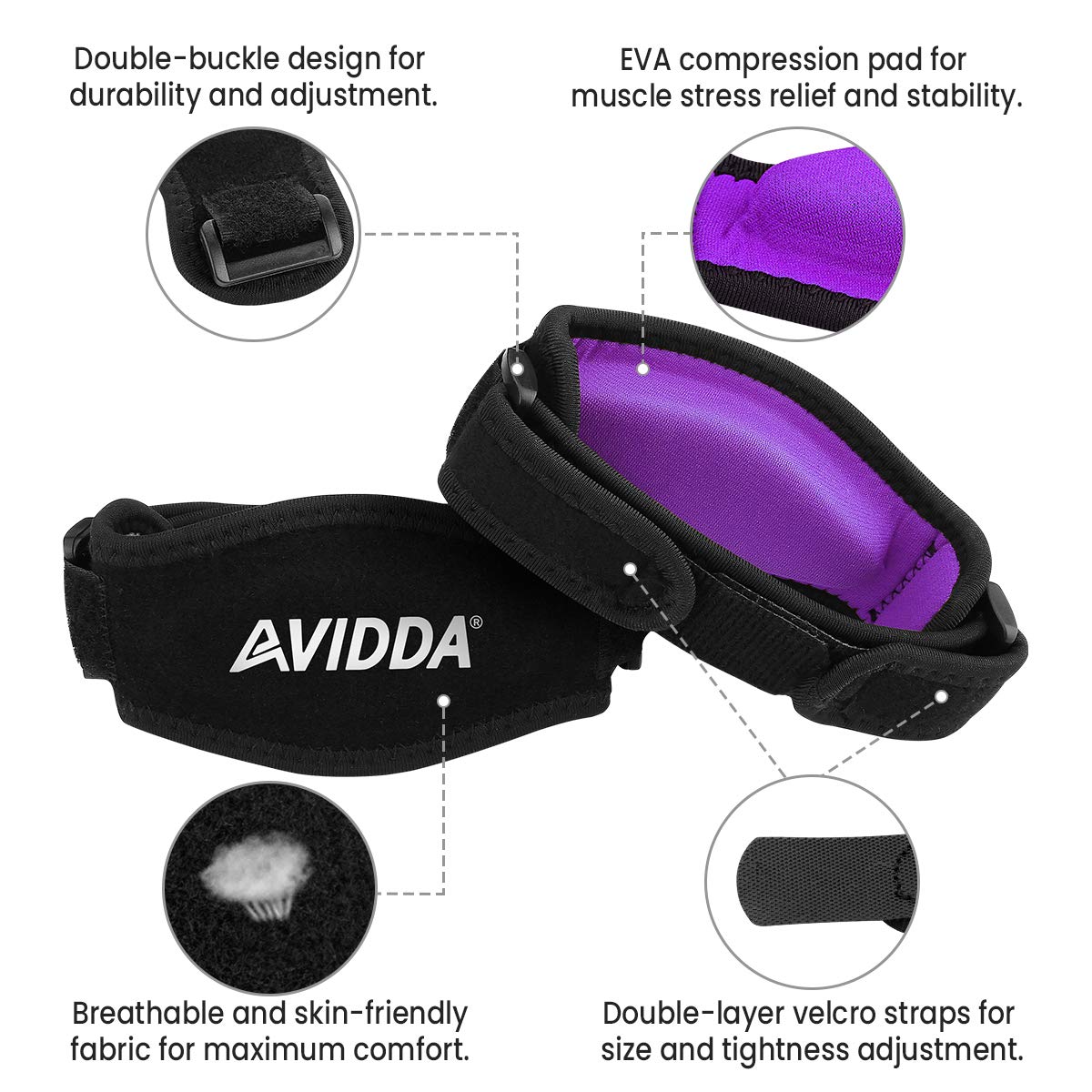AVIDDA 2 Pack Tennis Elbow Brace with Compression Pad for Women and Men Golfers Elbow Brace for Tendonitis Pain Relief Purple