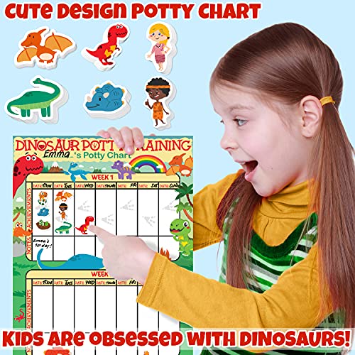 Potty Training Chart for Toddlers, Dinosaur Design Reward Chart - 194 Cool Stickers, 2 Fun Crowns, Motivational Certificate, Bonus Instruction Cards, Booklet & Erasable Pen for Boys and Girls