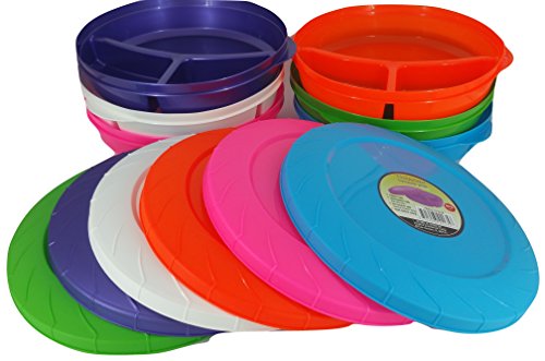 Set of 6 Microwave Food Storage Container, 3 Compartment Divided, Bright Colors BPA Free
