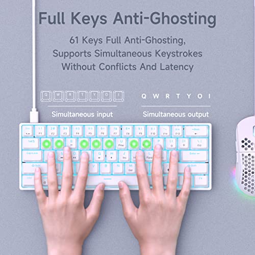 DIERYA DK61SE 60% Mechanical Gaming Keyboard, 61 Keys Anti-Ghosting, LED Backlight, Detachable USB-C, Ultra-Compact Mini Wired Keyboard with Blue Clicky Switch for Windows Laptop PC Gamer Typist