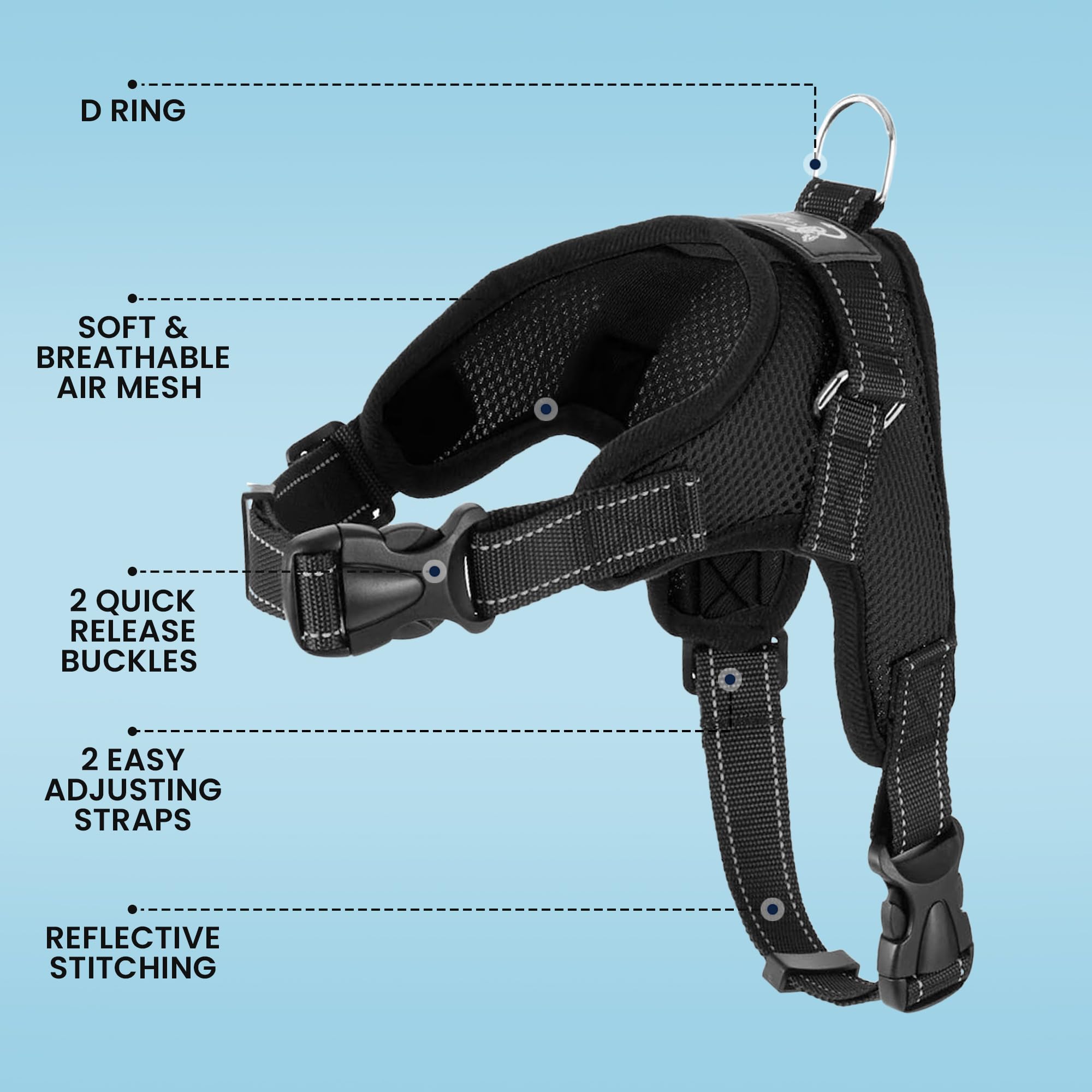 Copatchy Dog Harness Small Sized Dogs - All Weather Mesh overhead adjustable no pull Vest Puppy reflective Harness with handle for Extra Small and Small Dogs by Copatchy - Harness (Black) X-Small
