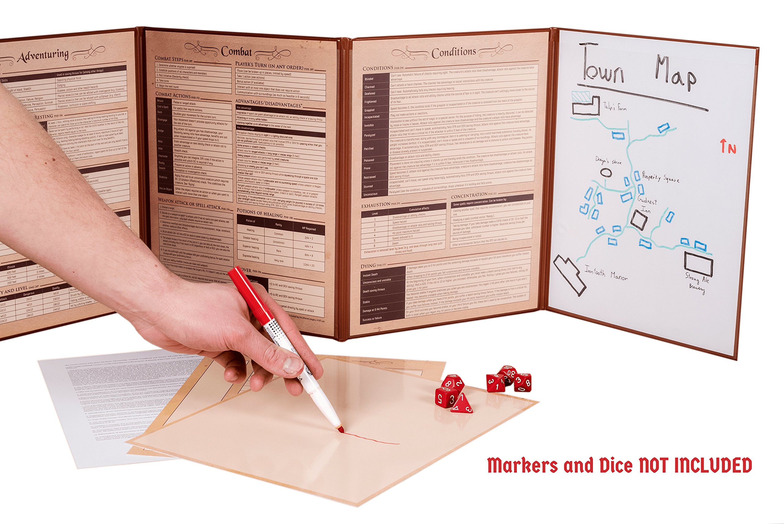 Hexers Game Master Screen, Compatible with Dungeons and Dragons, DND DM Pathfinder RPG Role-Playing, 4 Customizable Panels Inserts Included That Slide into The Pouches, Dry Erase Tracker Sheet