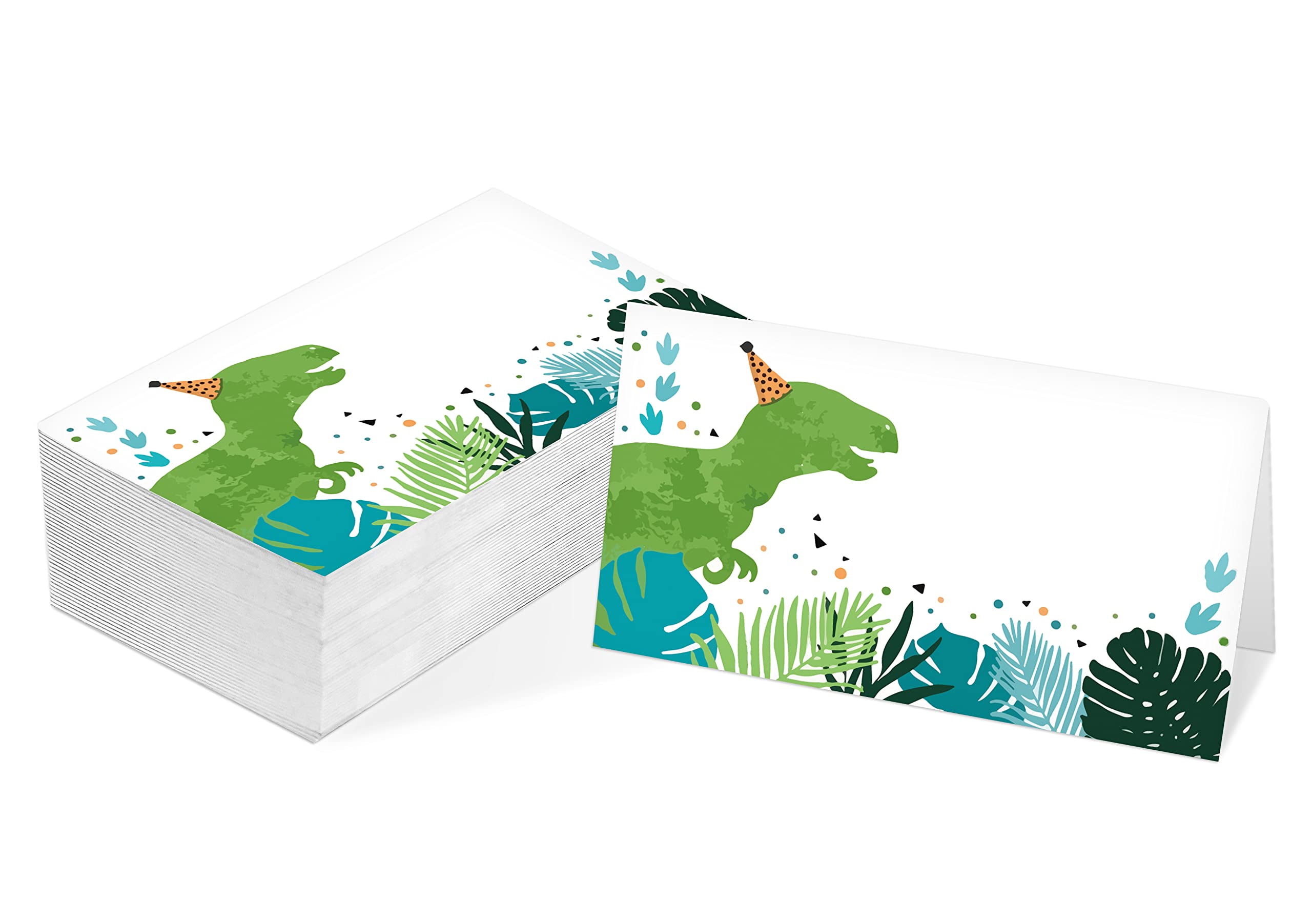 Table Place Card, Dinosaur Themed Tent Style Cards, Pack of 25 Half-Fold Reception Place Card, Green Blue Dino Food Labels, Perfect for Baby Shower, Dinosaur Birthday Party C06