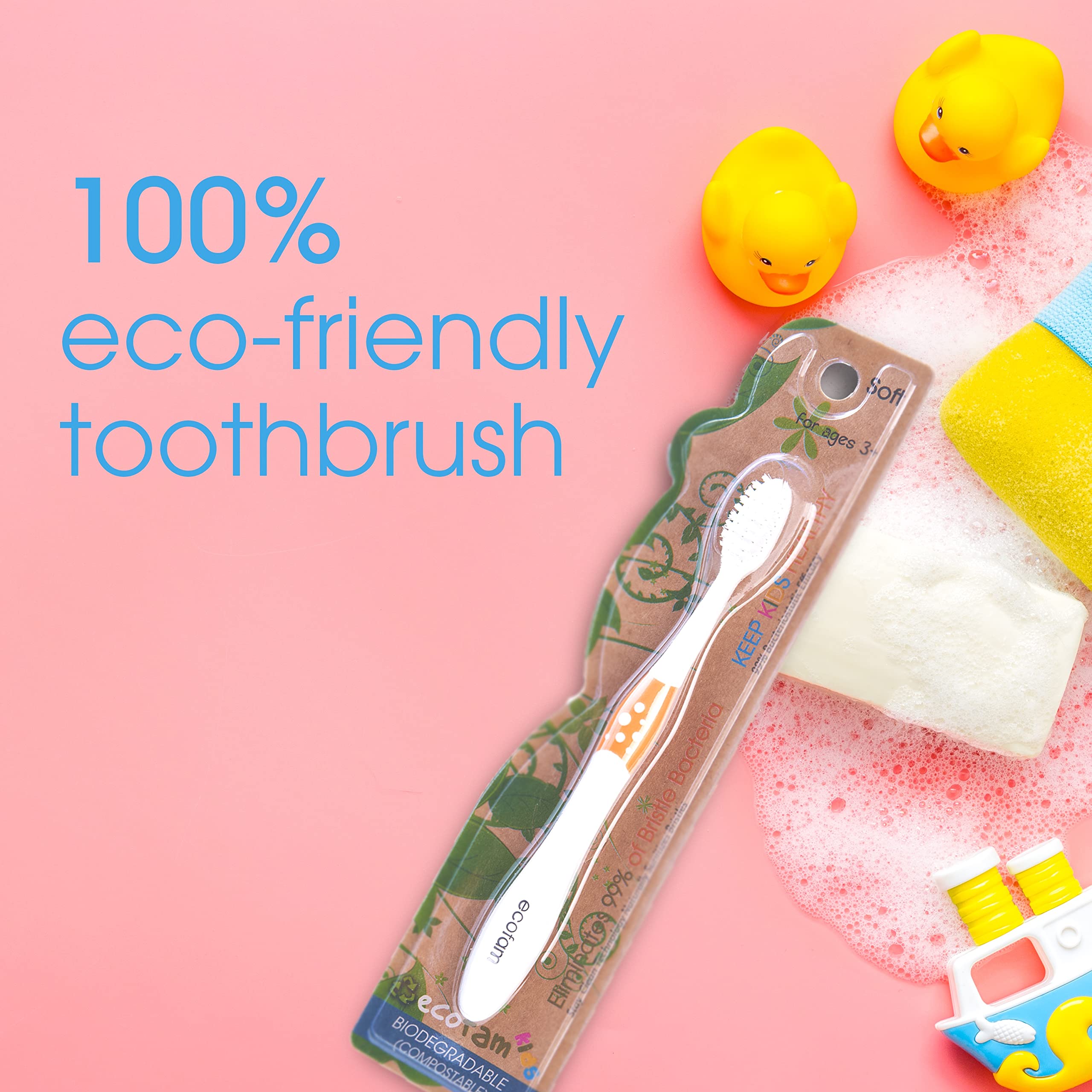 EcoFam by Focus Nutrition Earth Friendly Kids Toothbrushes - Silver Infused Soft Bristle Toothbrush (4 Pack)