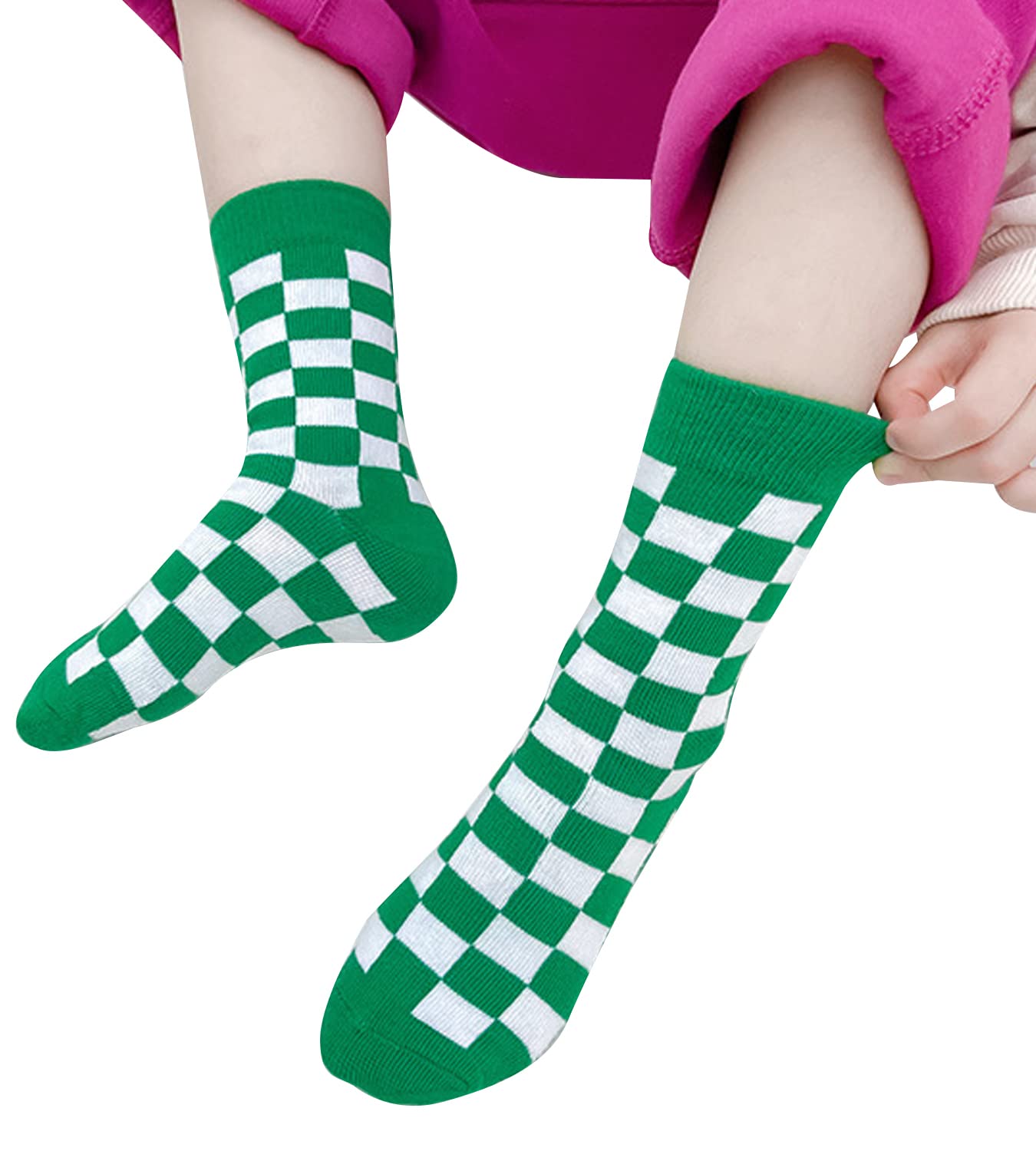 BonjourMrsMr Girls Checkered Crew Socks Cotton Cute Novelty Anklet Socks for Kids Toddler