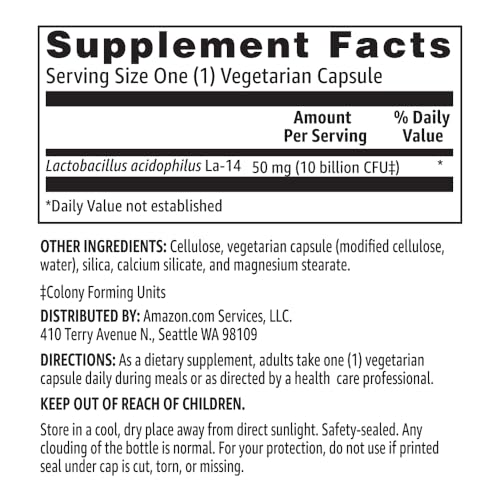Amazon Basics Daily Probiotic, 10 Billion Active Cultures, Supporting Digestive and Intestinal Health, Capsule, 60 Count, Two Month Supply