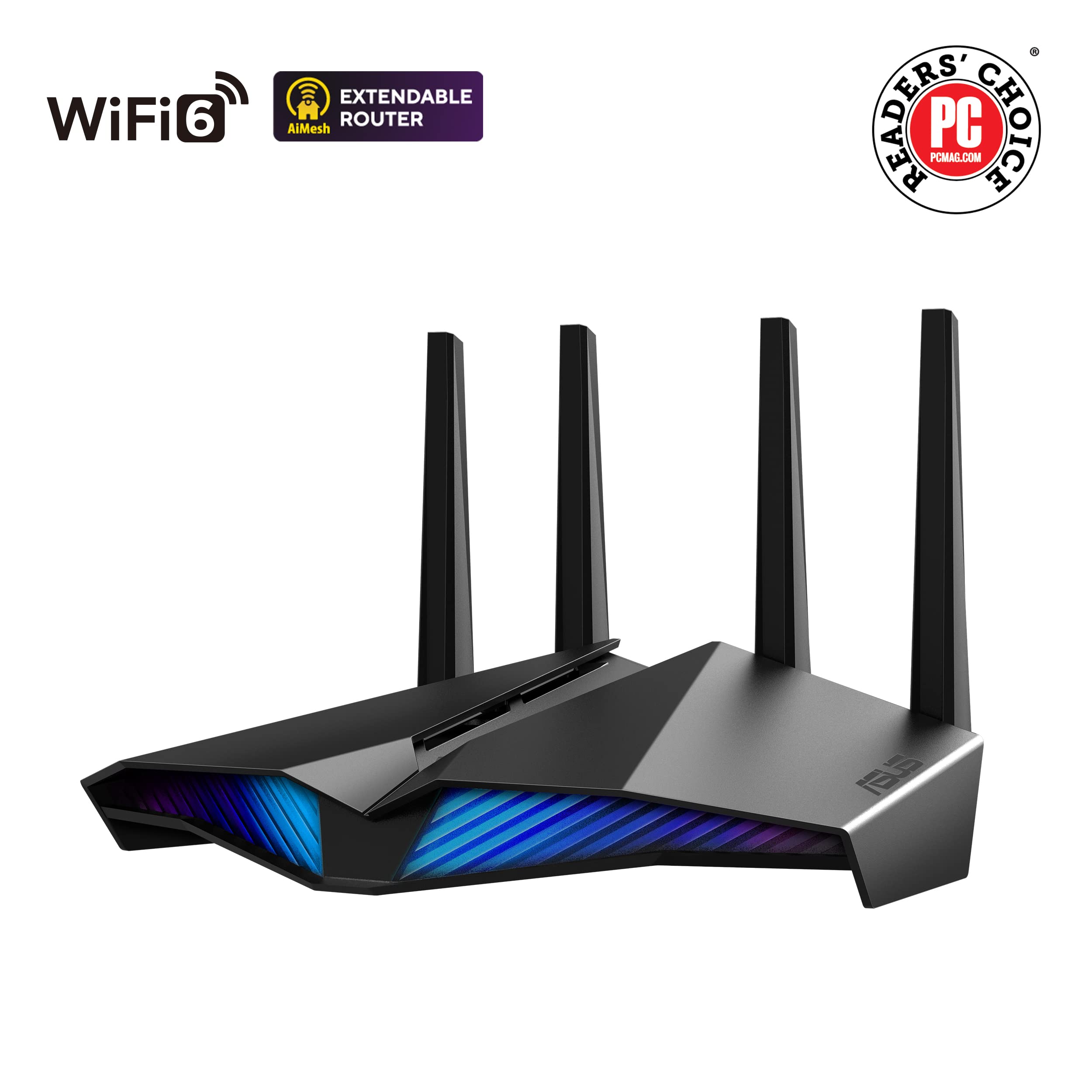ASUS RT-AXE7800 Tri-Band WiFi 6E Extendable Router, 6GHz Band, 2.5G Port, Subscription-Free Network Security & AX5400 WiFi 6 Gaming Router - Dual Band Gigabit Wireless Internet Router, Aura RGB