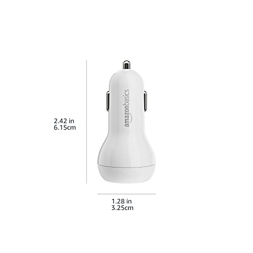 Amazon Basics Dual-Port Car Charger with 1 USB-C Port (20W) and 1 USB-A Port (12W), White