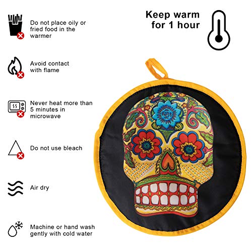 Nattork 10 Inch Tortilla Warmer -Insulated Fabric Pouch - Keeps warm for 1 hour (10", skull x 1pcs)