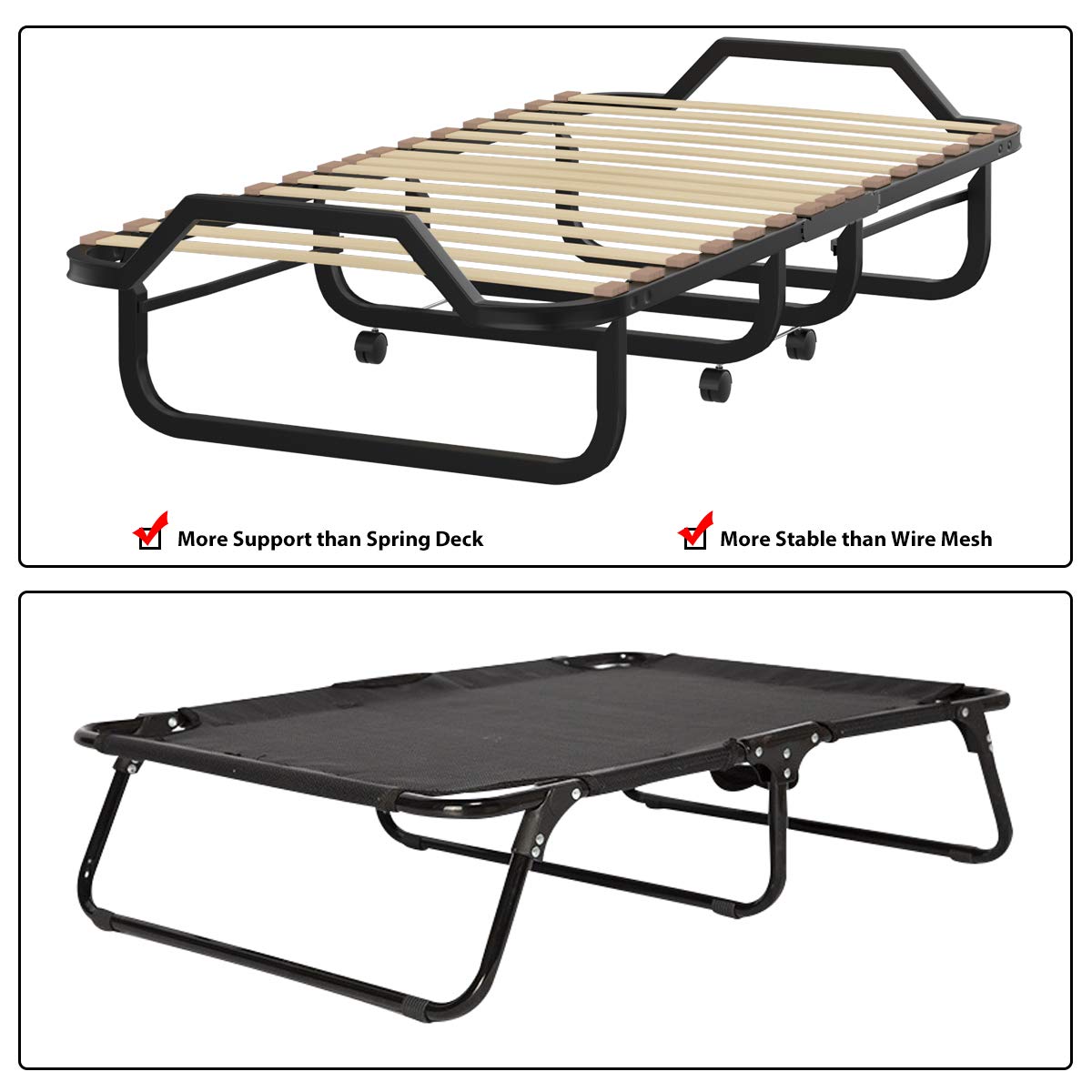 GORELAX Foldable Single Bed, Cot Size Portable Bed with 4β Memory Foam Mattress & Wheels, Rollaway Guest Bed w/Steel Frame & Wooden Slats, Made in Italy, Sleeping Folding Cot Bed for Adults