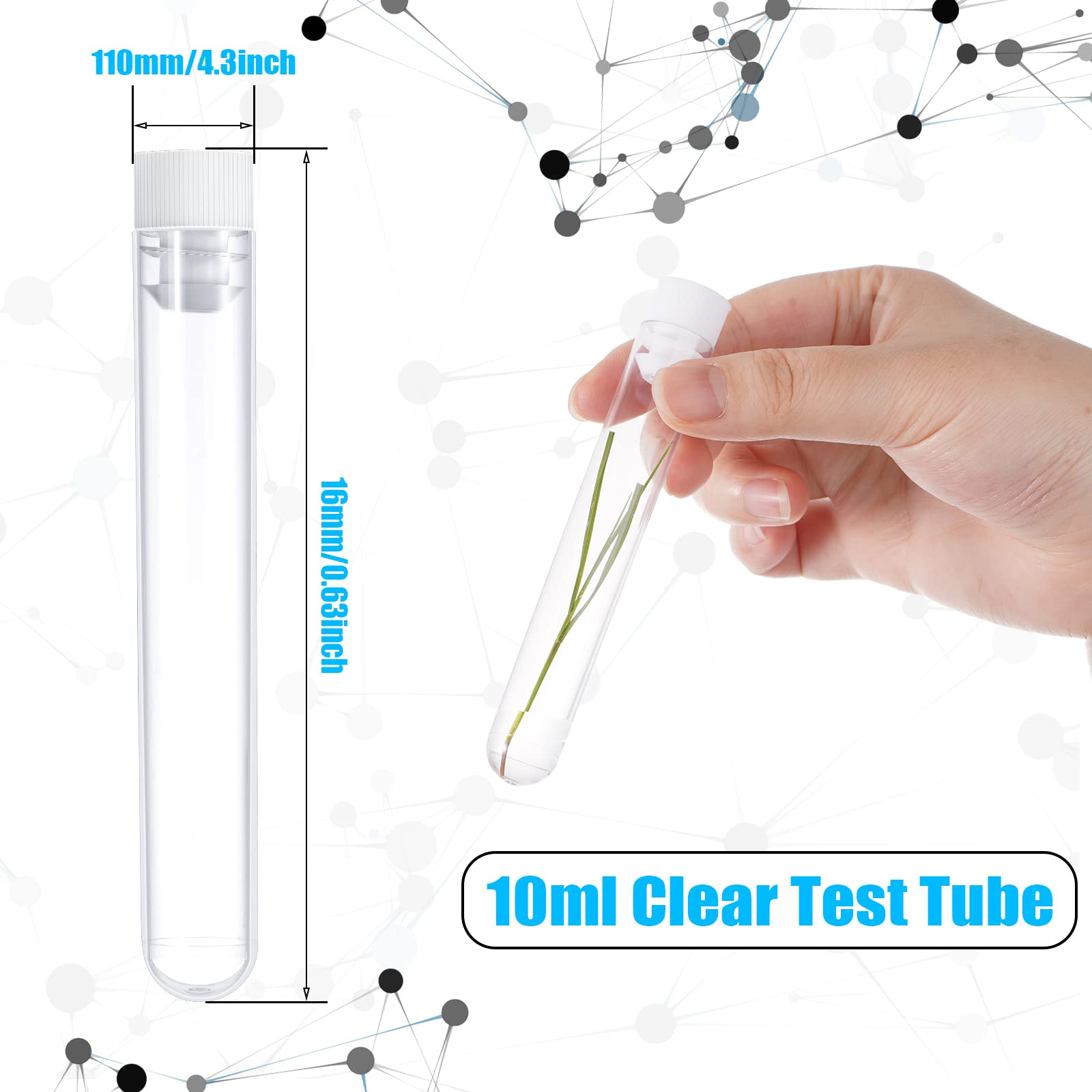 Flutesan 200 Pcs Clear Plastic Test Tubes 16 x 100 mm(10 ml) Test Tubes with Caps for Scientific Experiments,Halloween, Christmas, Scientific Themed Birthday Party Supplies, Candy Storage