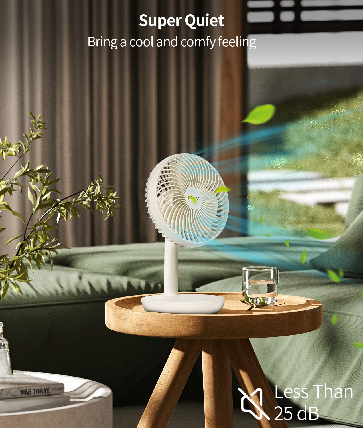 BEESTAR 6 Inch Battery Powered Fan,2000mAh Rechargeable Fan 4 Speed Adjustable Strong Wind,Desk Fans Small Quiet with Usb Charging Cable,Tilt Design,Fan For Office Bedroom Desktop Camping (White)