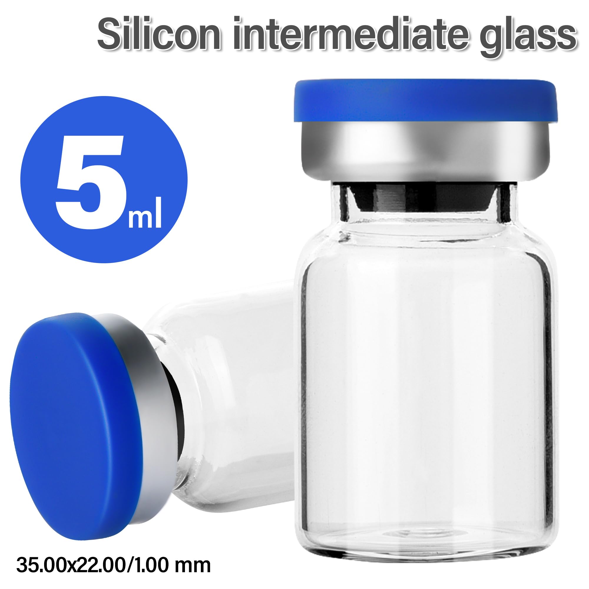 Plceo Sterile Empty Vials with Self Healing Injection Port,with Aluminum Plastic Cap,Sealed Empty Vials (5ML 10PCS)