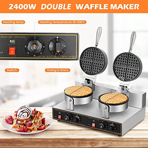 MATHOWAL 2400W Commercial Waffle Maker Double Waffle Irons Electric Nonstick Muffin Machine Suitable for Home，Snack Bar and Restaurant |US Warehouse