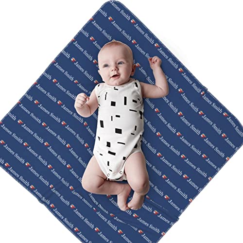 SIMIEEK Personalized Baby Swaddle Blanket Girl Boy Custom Name Receiving Blanket with Bow Headband and Hat Set Customized Baby Gifts