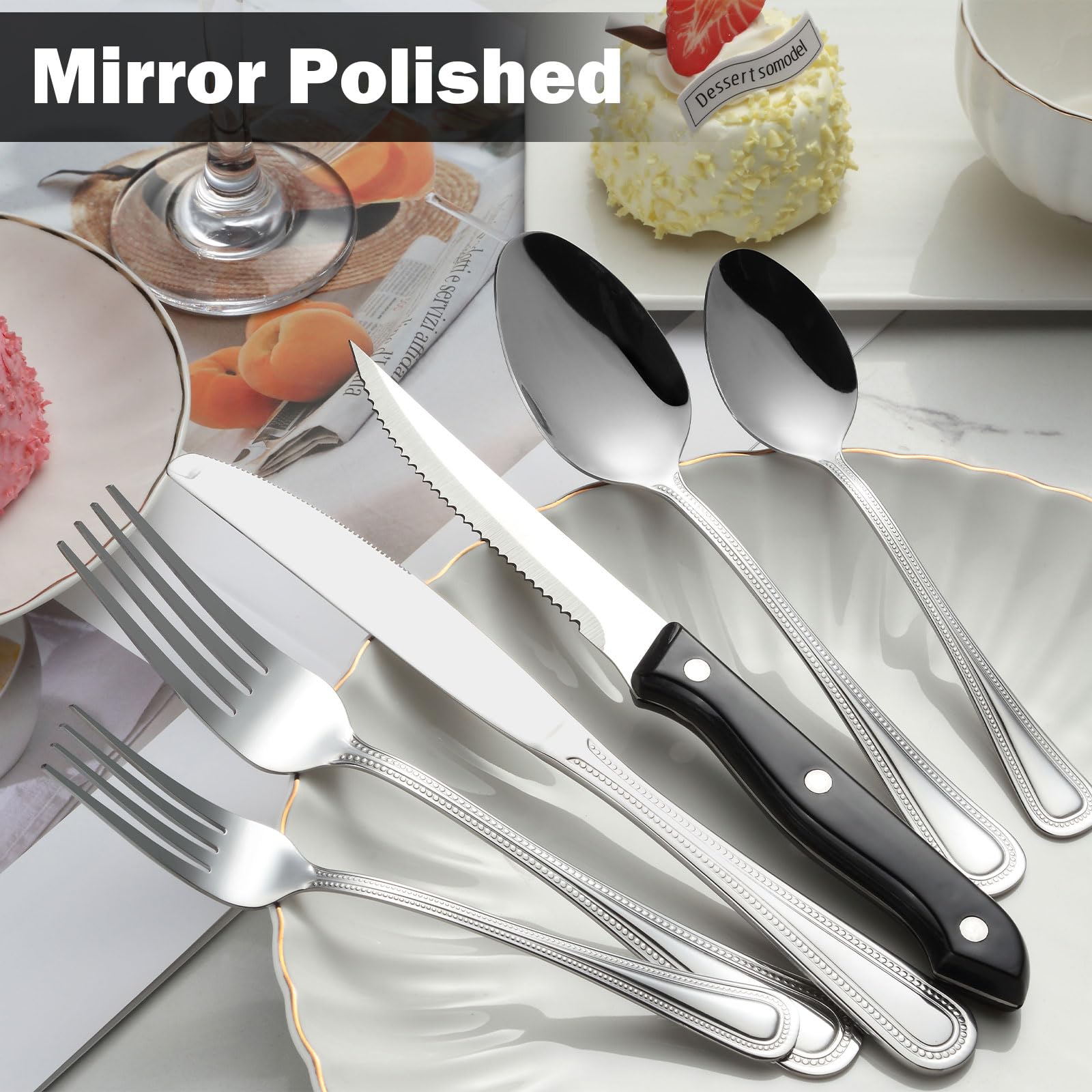 Unokit 72-Pieces Silverware Set with Steak Knives, Heavy Duty Stainless Steel Silverware Set for 12, Flatware Utensils Cutlery Set for Home/Kitchen, Mirror Polished, Dishwasher Safe