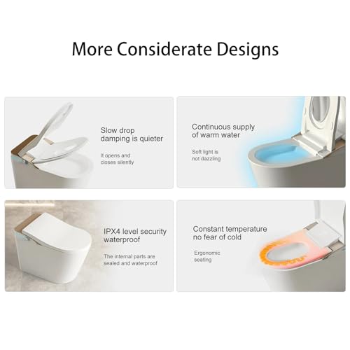 One Piece Elongated Smart Toilet Bidet with Auto Open & Close, Auto Flush, Foot Sensor Flush, LED Temperature Display, Heated Seat and Integrated Multi Function Remote Control