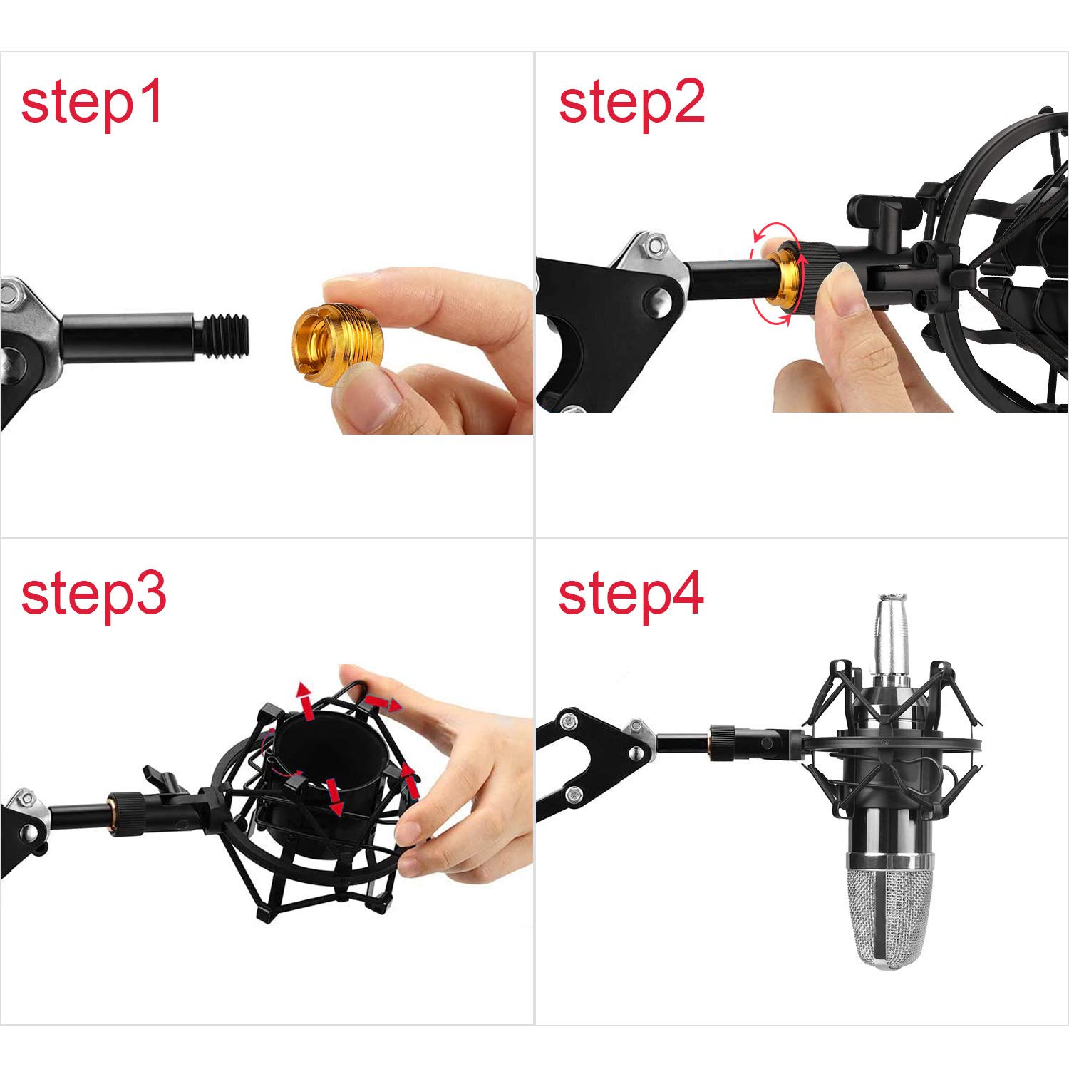 Microphone Shock Mount, ChromLives Shock Mount Mic Holder, Mic Clip Holder AT2020 Anti Vibration Shock Mount for Microphone 48mm - 54mm Diameter Studio Condenser
