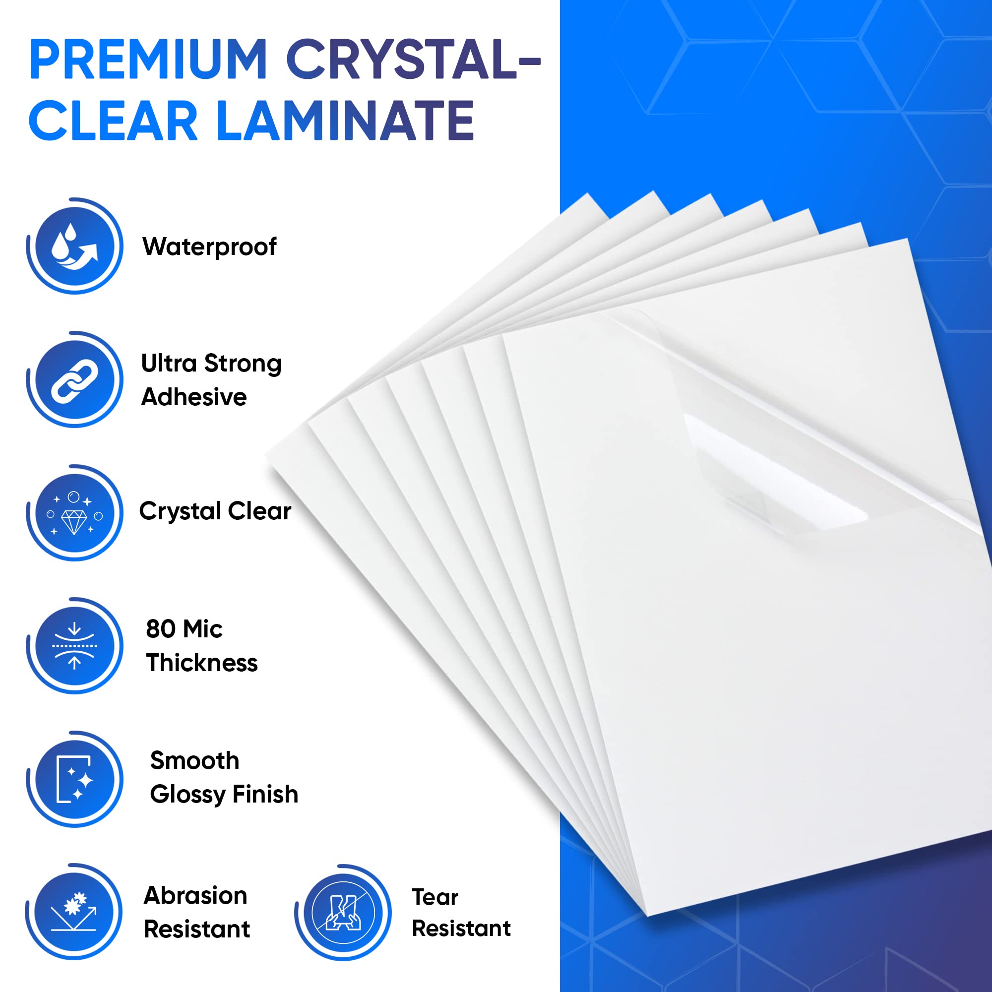 Avarrix Australia Self Adhesive Laminate Sheets for Stickers, Waterproof Label Stickers, Protection for Printable Vinyl Stickers, Glossy, Tear Resistant, Ultra Strong Bond, Pack of 50, A4 Size
