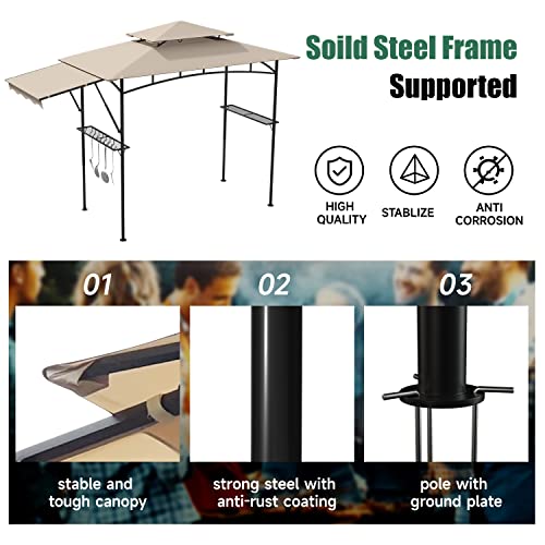DikaSun Grill Gazebo 11x5 Double Tiered with Extra Shadow BBQ Waterproof Canopy Outdoor Gazebos for Patio, Backyard(Sand)