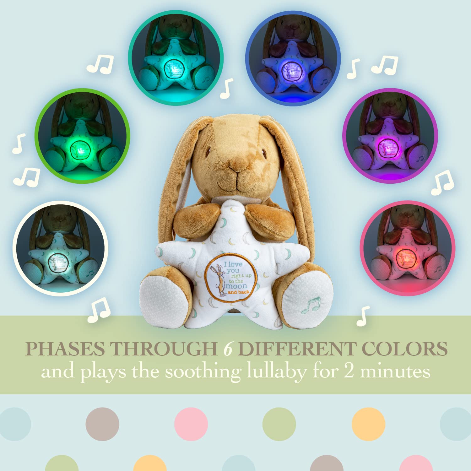 KIDS PREFERRED Guess How Much I Love You - Nutbrown Hare Rabbit Stuffed Animal with Multicolor Soothing Lights and Musical Star Plays Twinkle Twinkle Little Star,