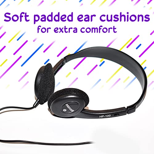Maxell - 190319 Stereo Headphones - 3.5mm Cord with 6-Foot Length - Soft Padded Ear Cushions, Adjustable Headband for Comfort - Sleek, Lightweight, Wired for Reliable Connection β Black