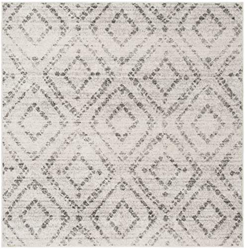SAFAVIEH Adirondack Collection Area Rug - 6' Square, Light Grey & Grey, Modern Diamond Distressed Design, Non-Shedding & Easy Care, Ideal for High Traffic Areas in Living Room, Bedroom (ADR131C)