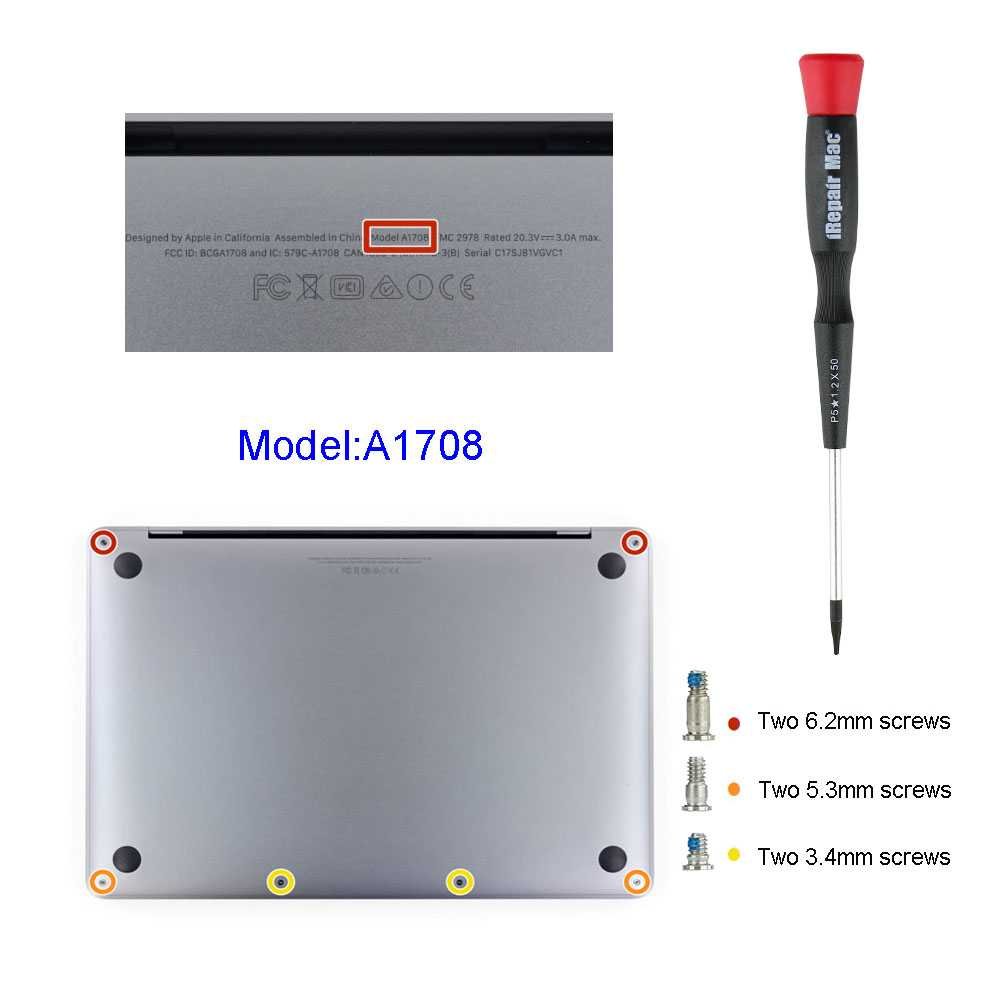 Pentalobe Bottom Case Screws and Pentalobe Screwdriver Compatible with MacBook Pro Retina 13 inch A1708 (Gray)